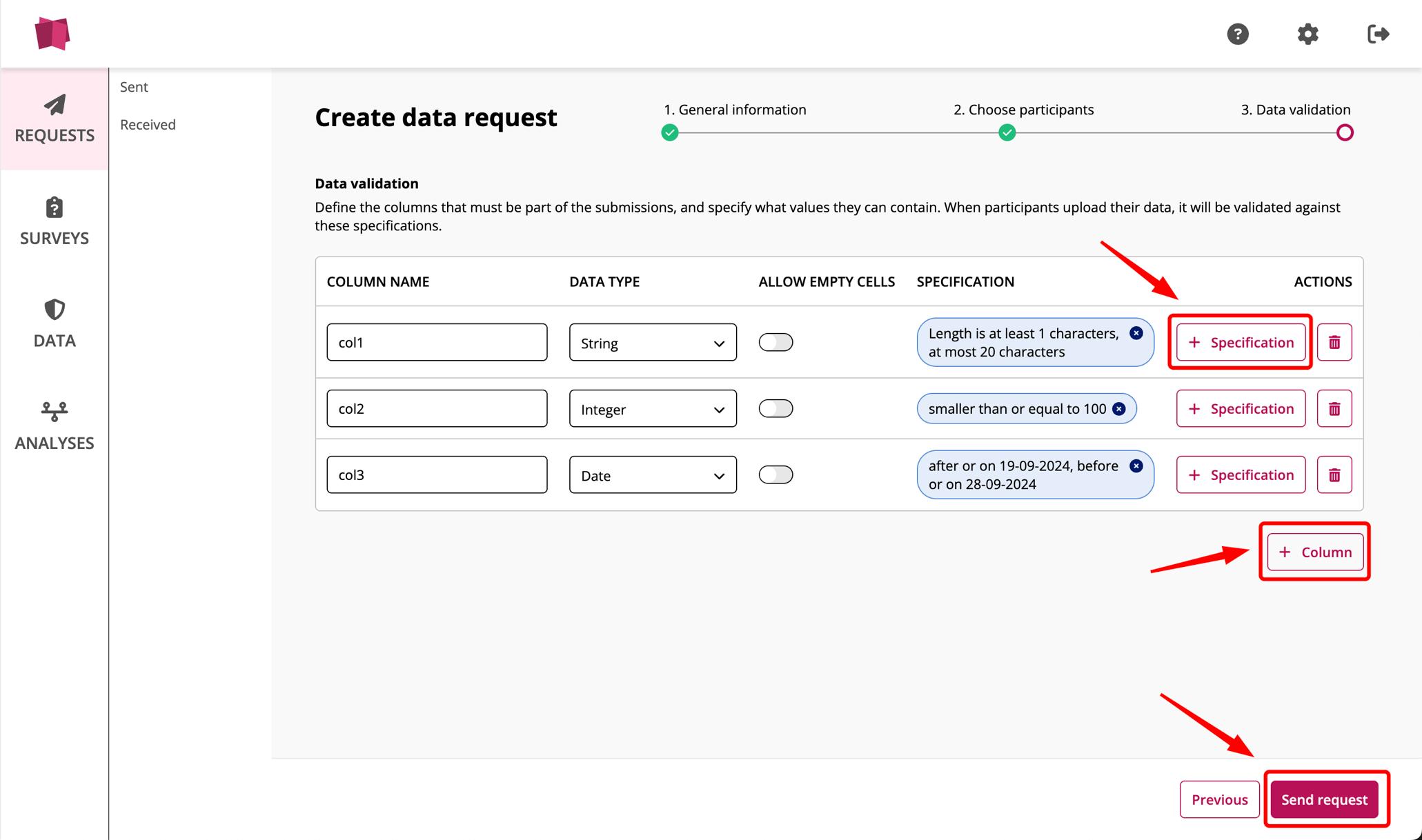 How to create a data request